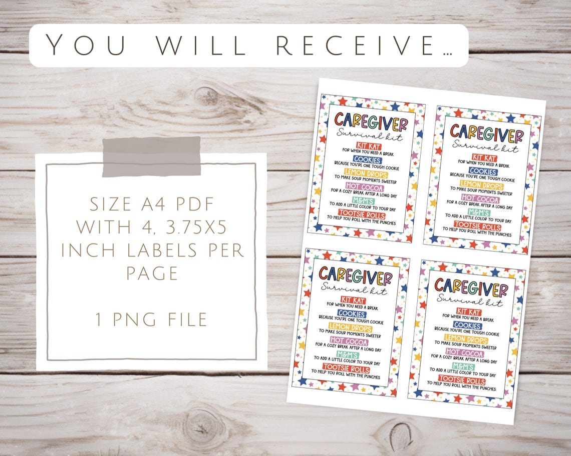 Printable Caregiver Survival Kit Gift Tags - Printable Appreciation ...