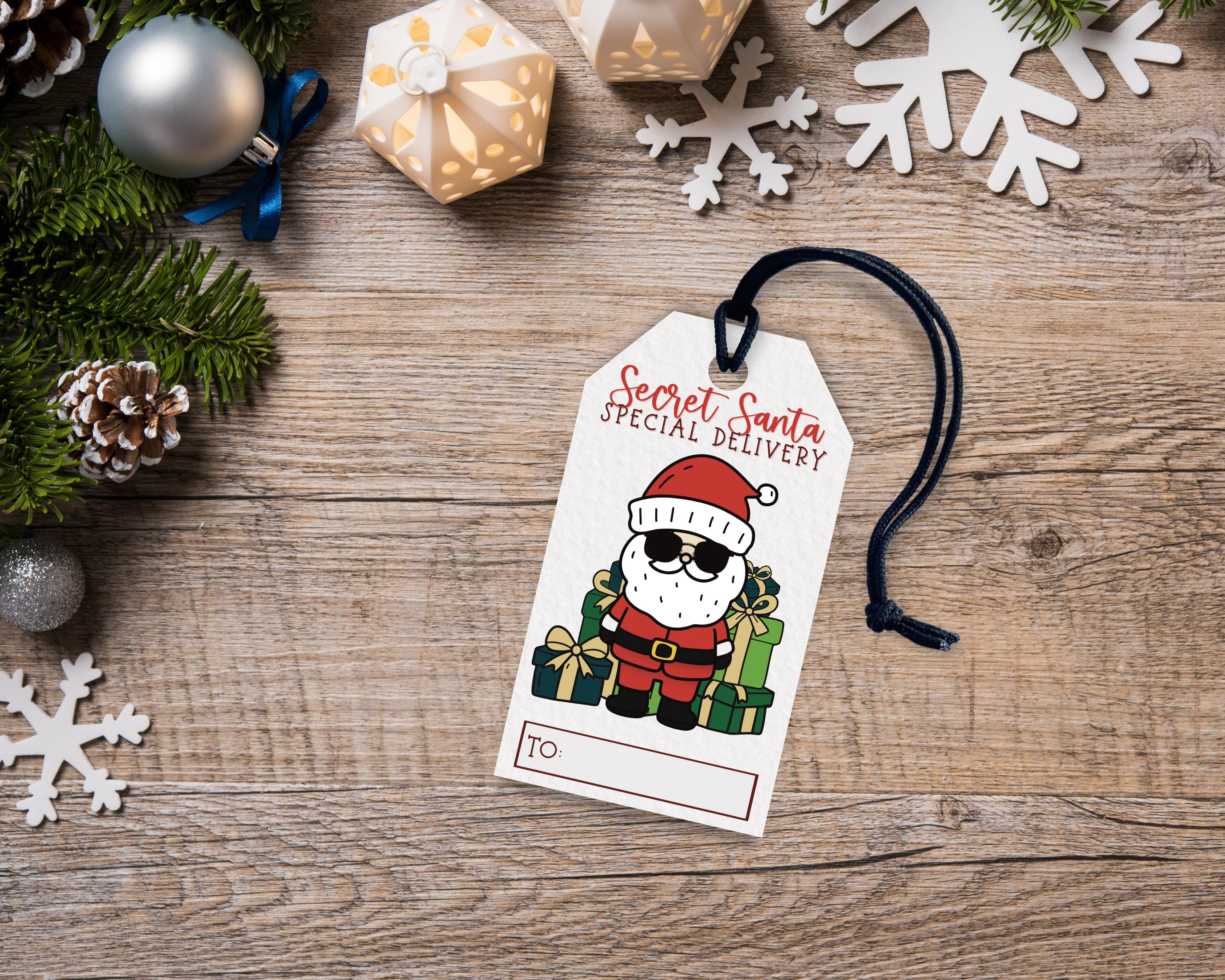 Secret Santa Tag Printable Printable Santa Tag Santa Wearing Sunglasses ...