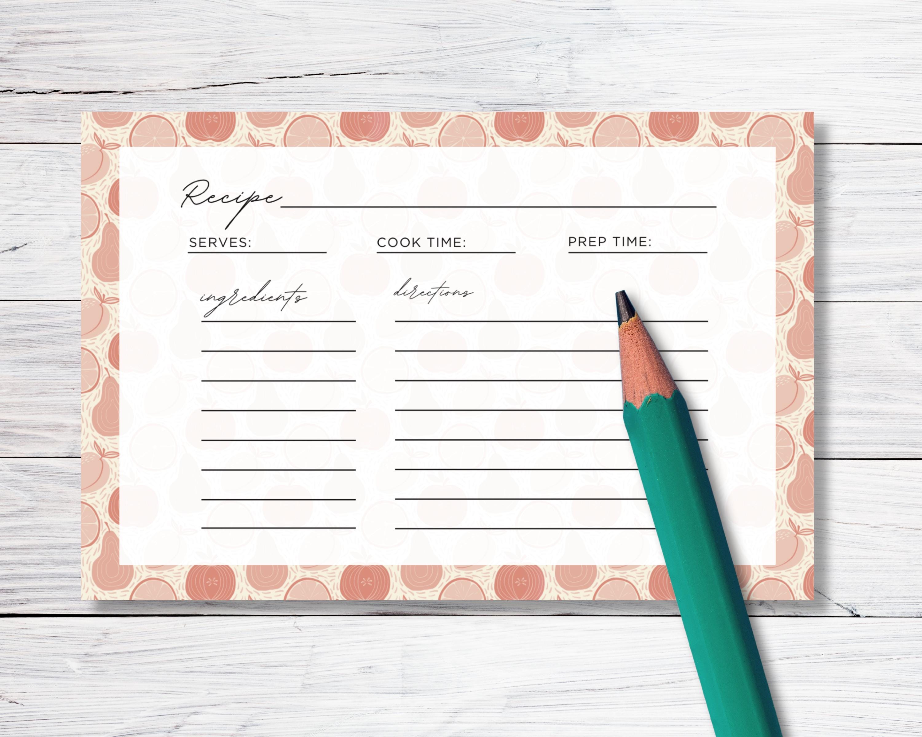 Blank Recipe Card Printable Set of 3 4x6 Citrus Fruit Recipe Card ...