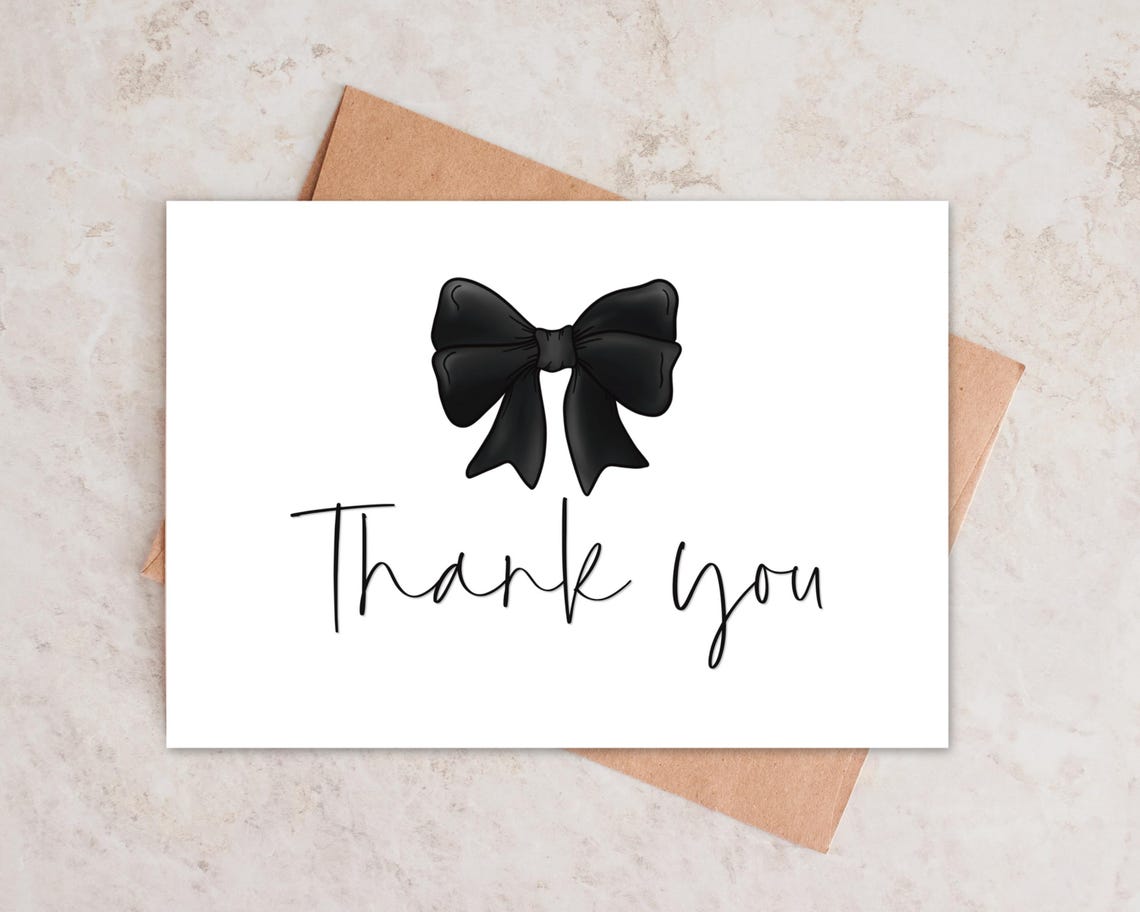 Printable Black Bow Thank You Card: Elegant Printable Note (PDF) - Etsy