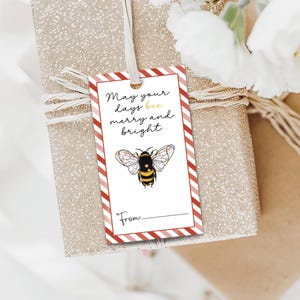 Bee Merry Christmas Gift Tag Printable Christmas Bee Treat Tag Instant ...
