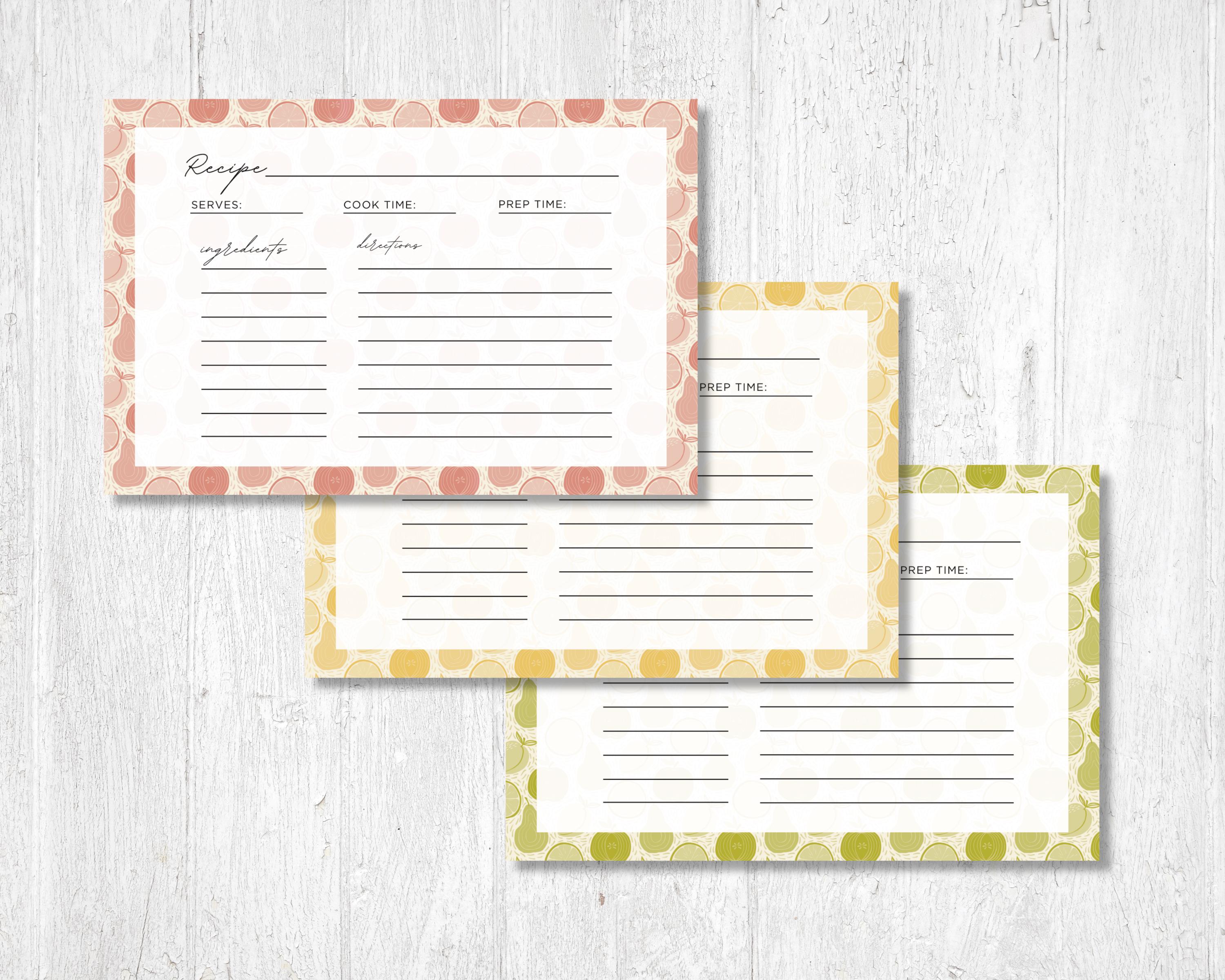 Blank Recipe Card Printable Set of 3 4x6 Citrus Fruit Recipe Card ...