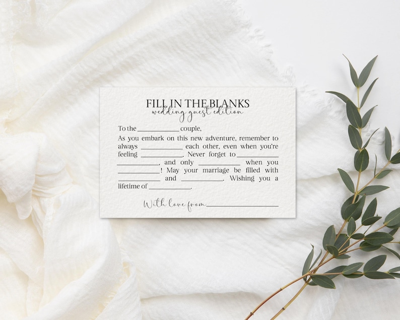 Printable Minimalist Wedding Advice Cards: Fill in the Blanks Keepsake ...