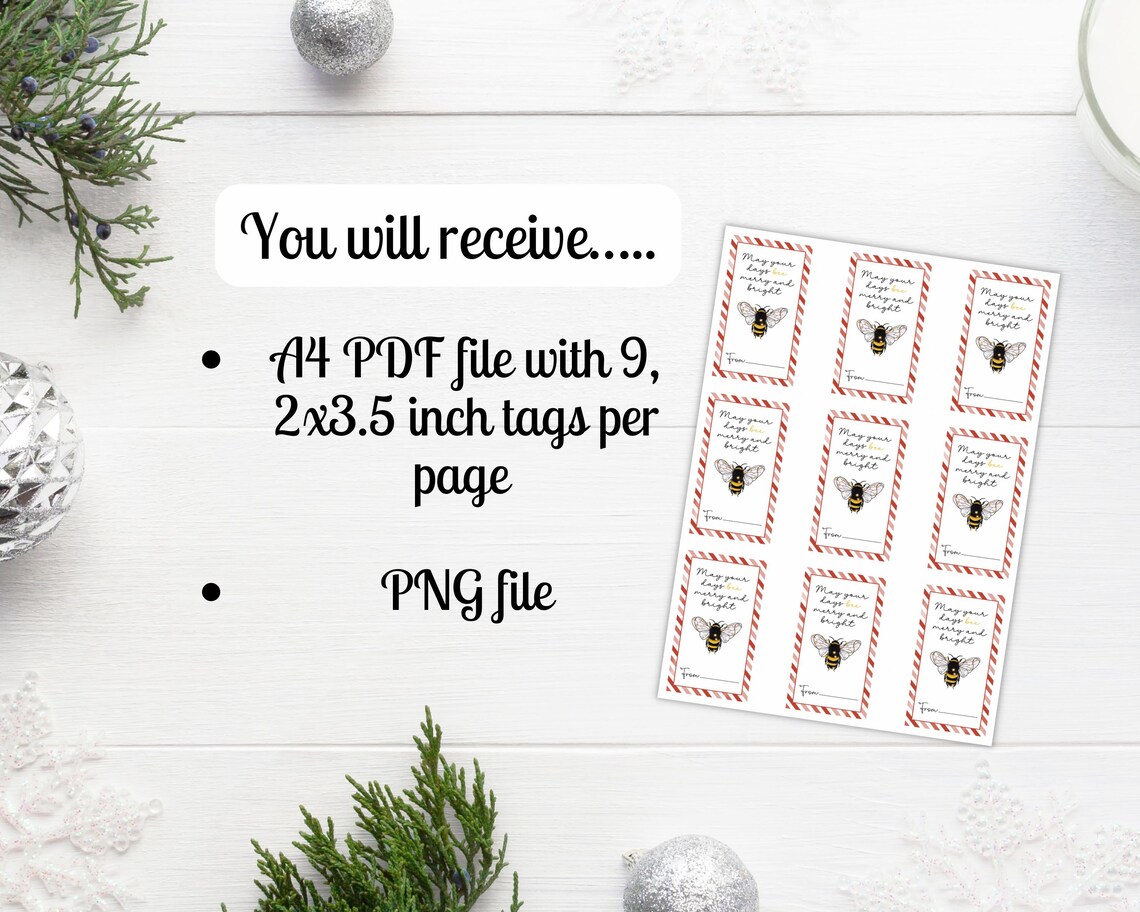 Bee Merry Christmas Gift Tag - Printable Christmas Bee Treat Tag ...