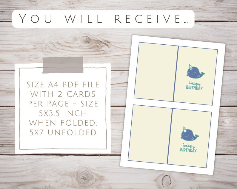 Printable Kawaii Narwhal Happy Birthday Card: Printable A4 PDF (3.5x5 ...