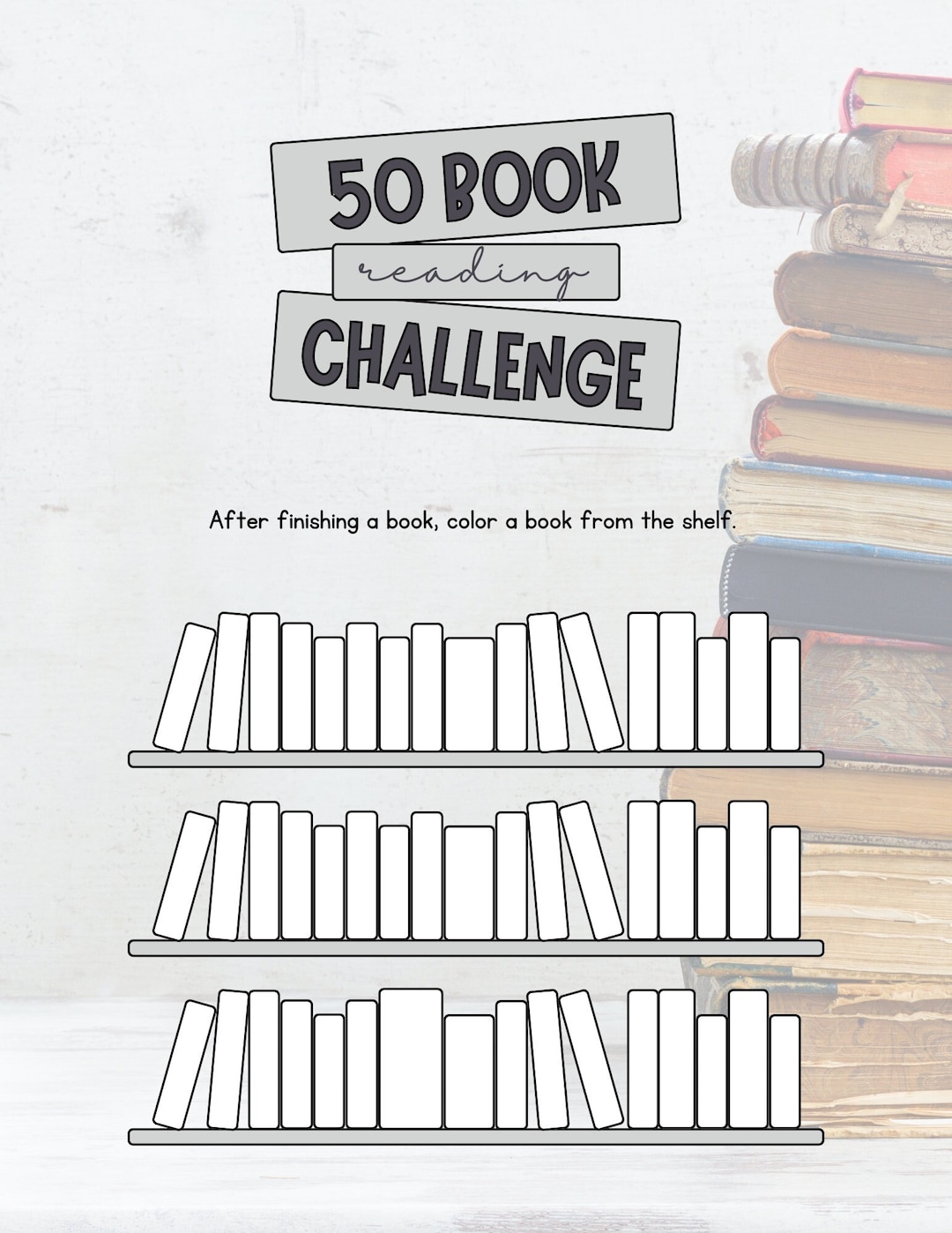 50 Book Reading Challenge - Etsy