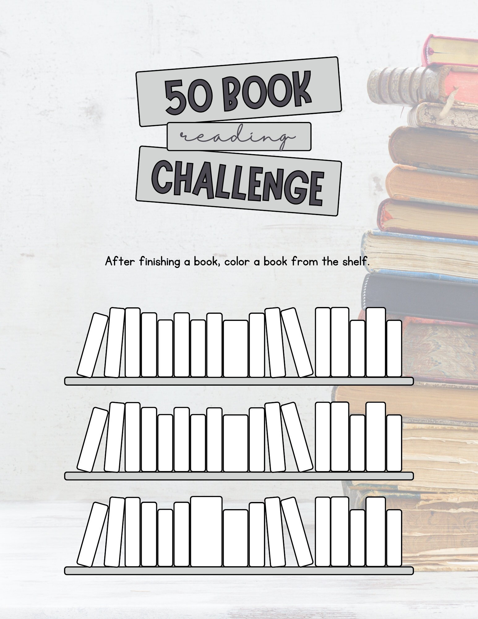 50 Book Reading Challenge - Etsy