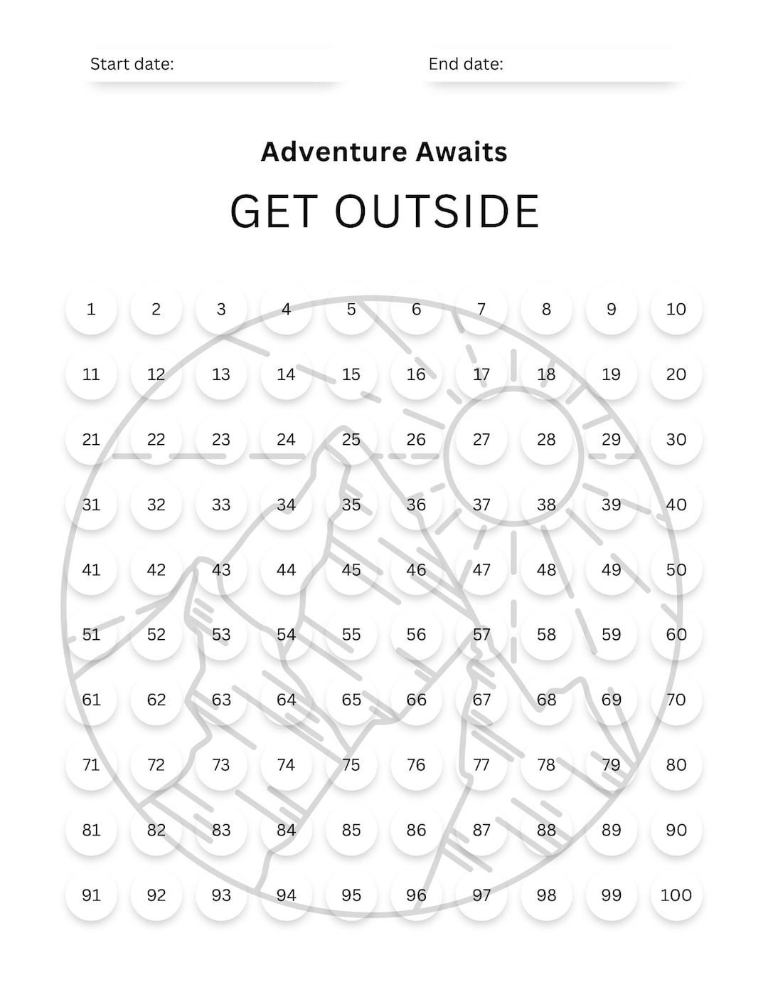 100 Hours Outside Tracker - Etsy