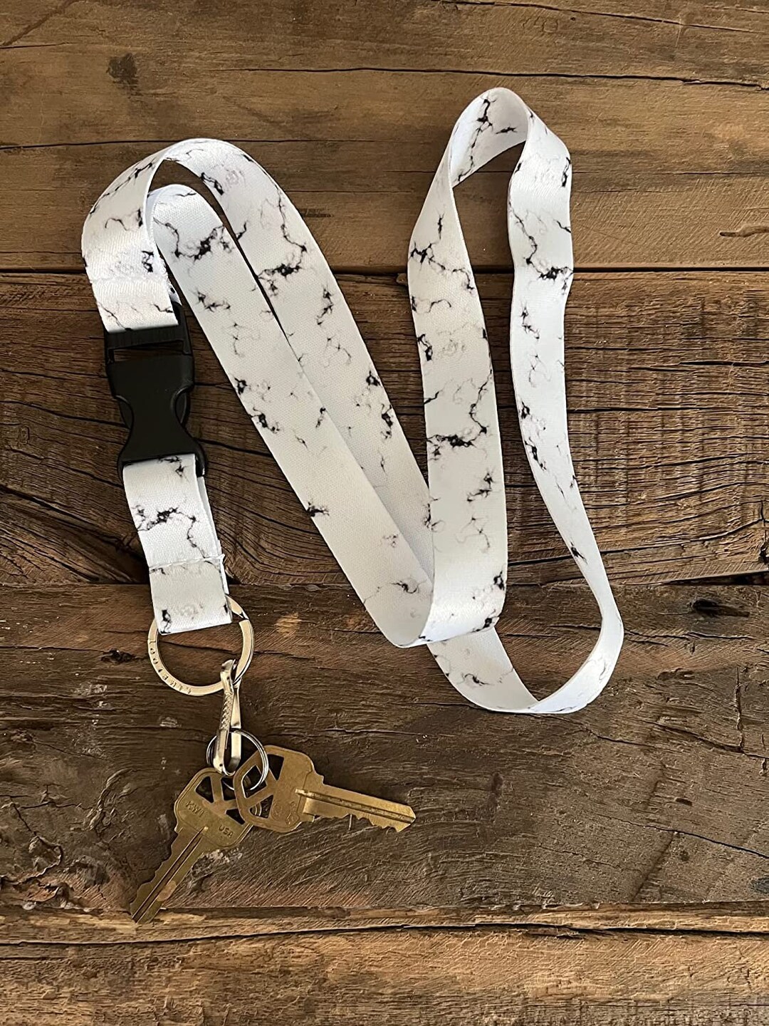 White Marble Lanyard for Keys and Badges With Buckle and Flat Ring - Etsy