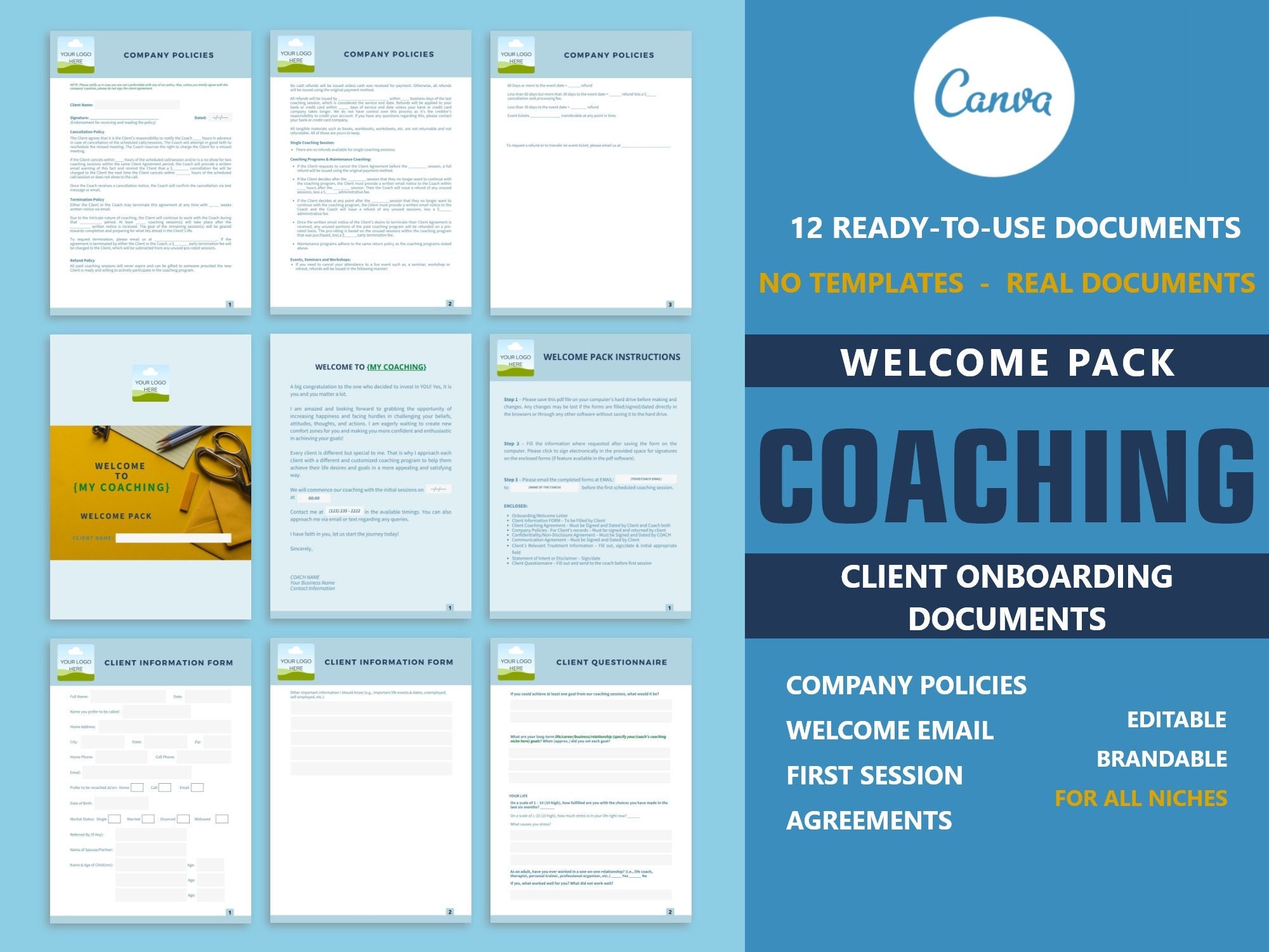 Coaching Business Onboarding Toolkit Coaching Welcome & Intake Forms ...