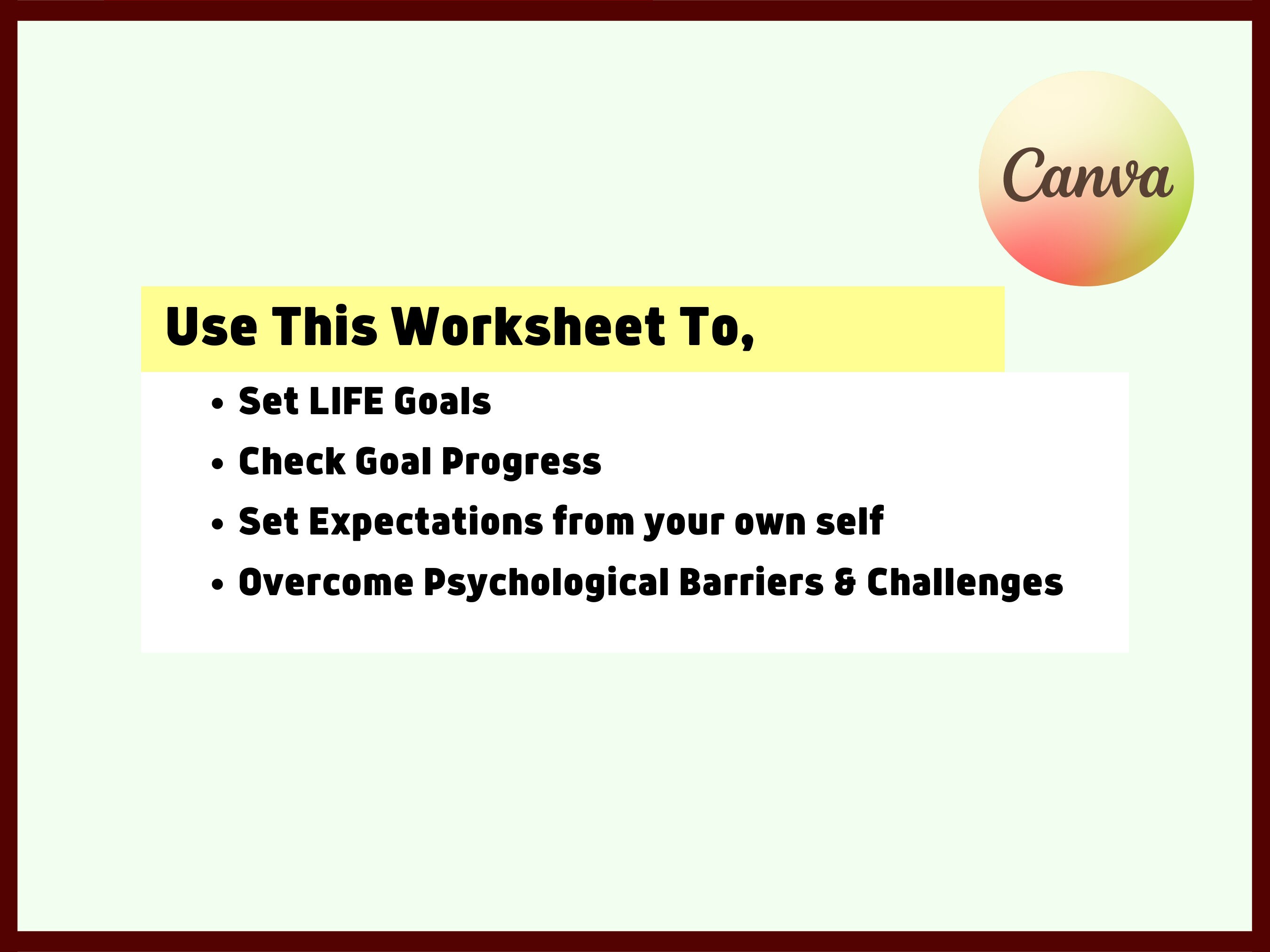 Self Coaching Worksheet | Set & Track Life Goals | Self Development ...