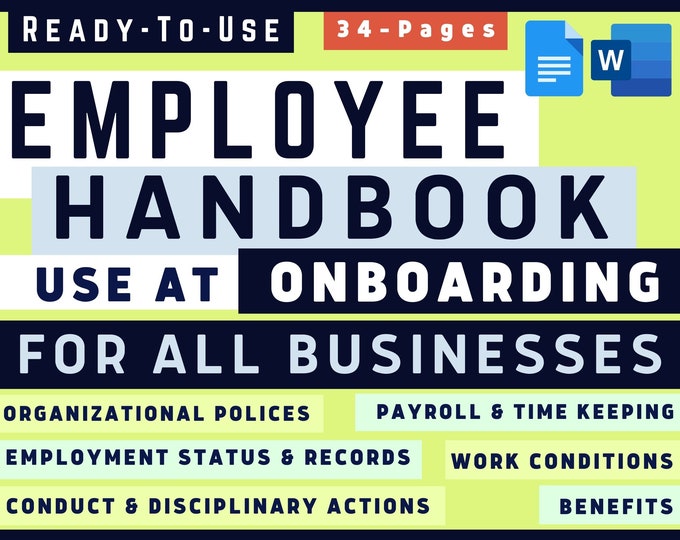 Printable Employee Handbook & Guide | Editable Business Policies ...