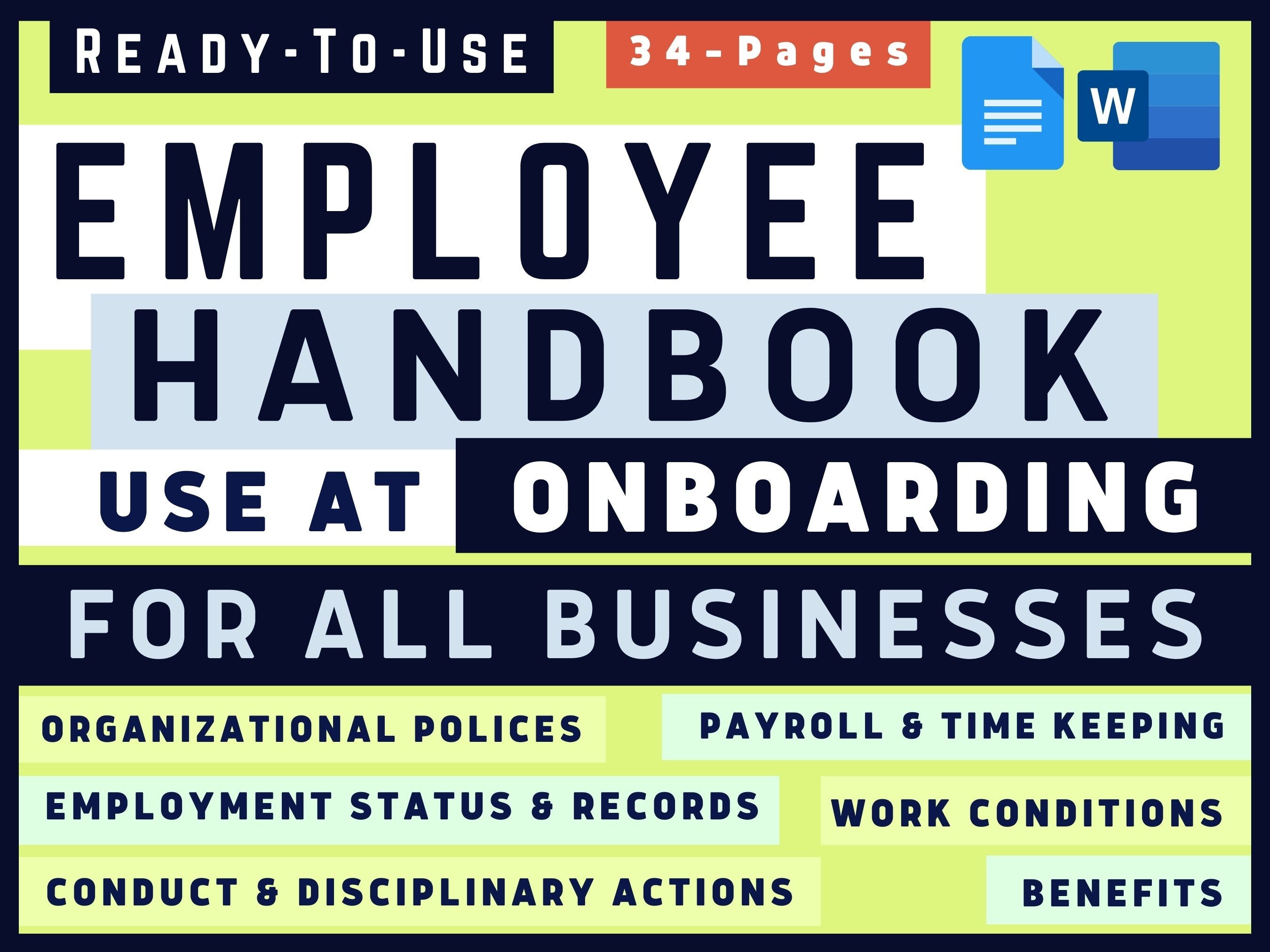 Printable Employee Handbook & Guide | Editable Business Policies ...
