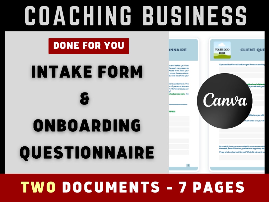 Coaching Client Intake Form & Questionnaire | Canva Editable - Digital ...