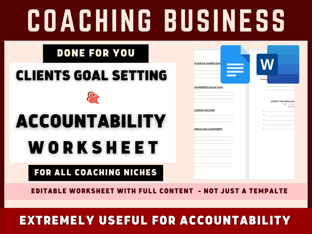 Coaching Accountability & Goals Setting Worksheet to Track Goals and ...