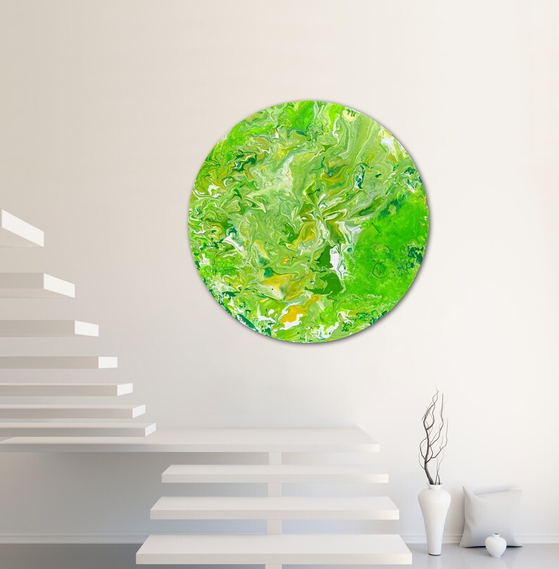 80 Cm Diameter Round Acrylic Painting on Canvas GREEN PLANET UNIQUE ...