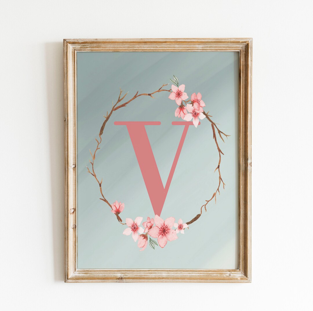 Letter V Wall Art Print Digital Download Woodland Girl Monogram Nursery ...