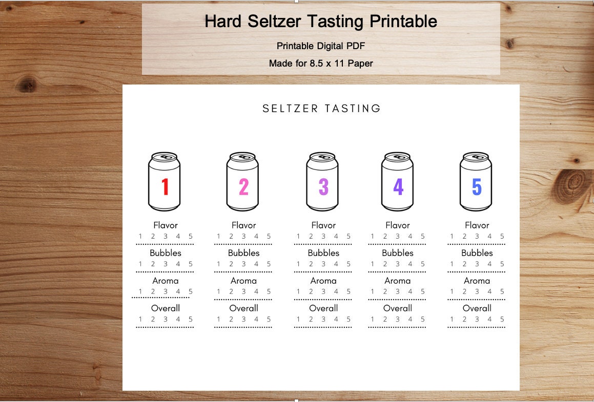 Hard Seltzer Tasting Printable | Rate Your Seltzer | Instant Download ...