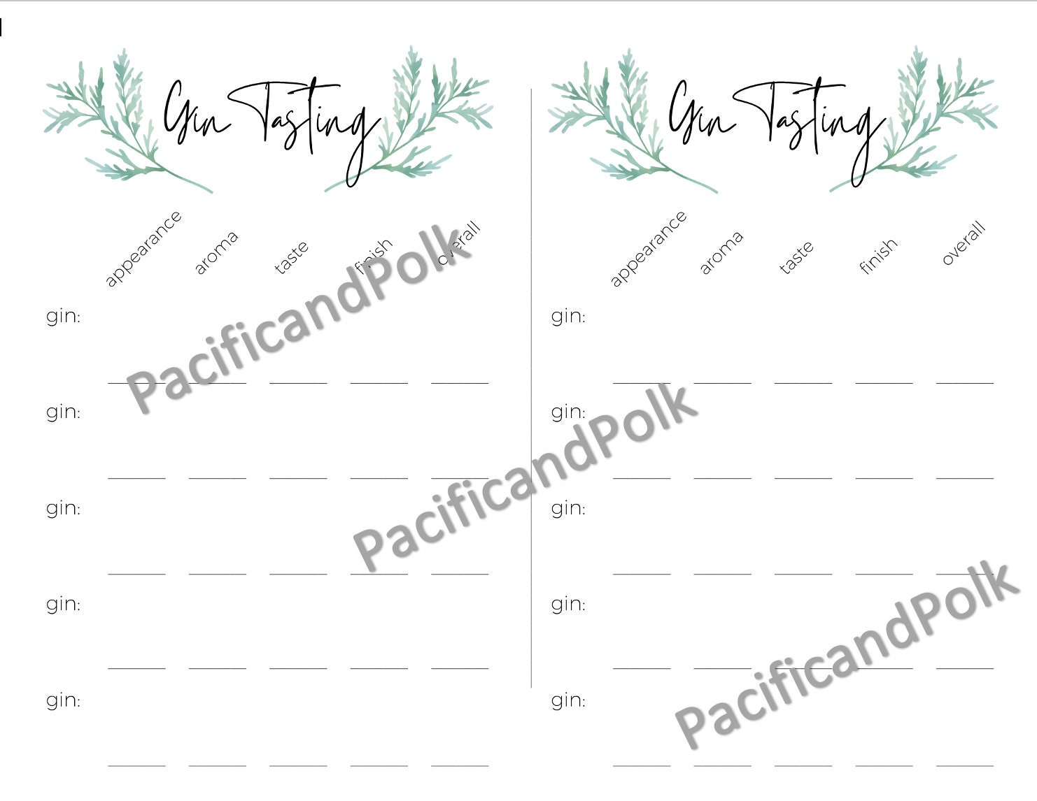 Gin Tasting Printable and Tasting Guide | Rate Your Gin | Instant ...