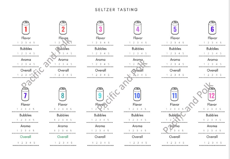 Hard Seltzer Tasting Printable for 12 Drinks | Instant Download - Etsy