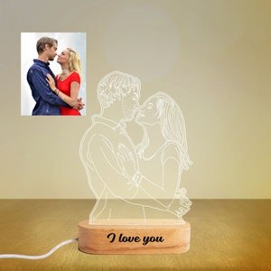 Custom 3D Photo Lamp, Personalized Photo Night Light, Line Art Photo ...