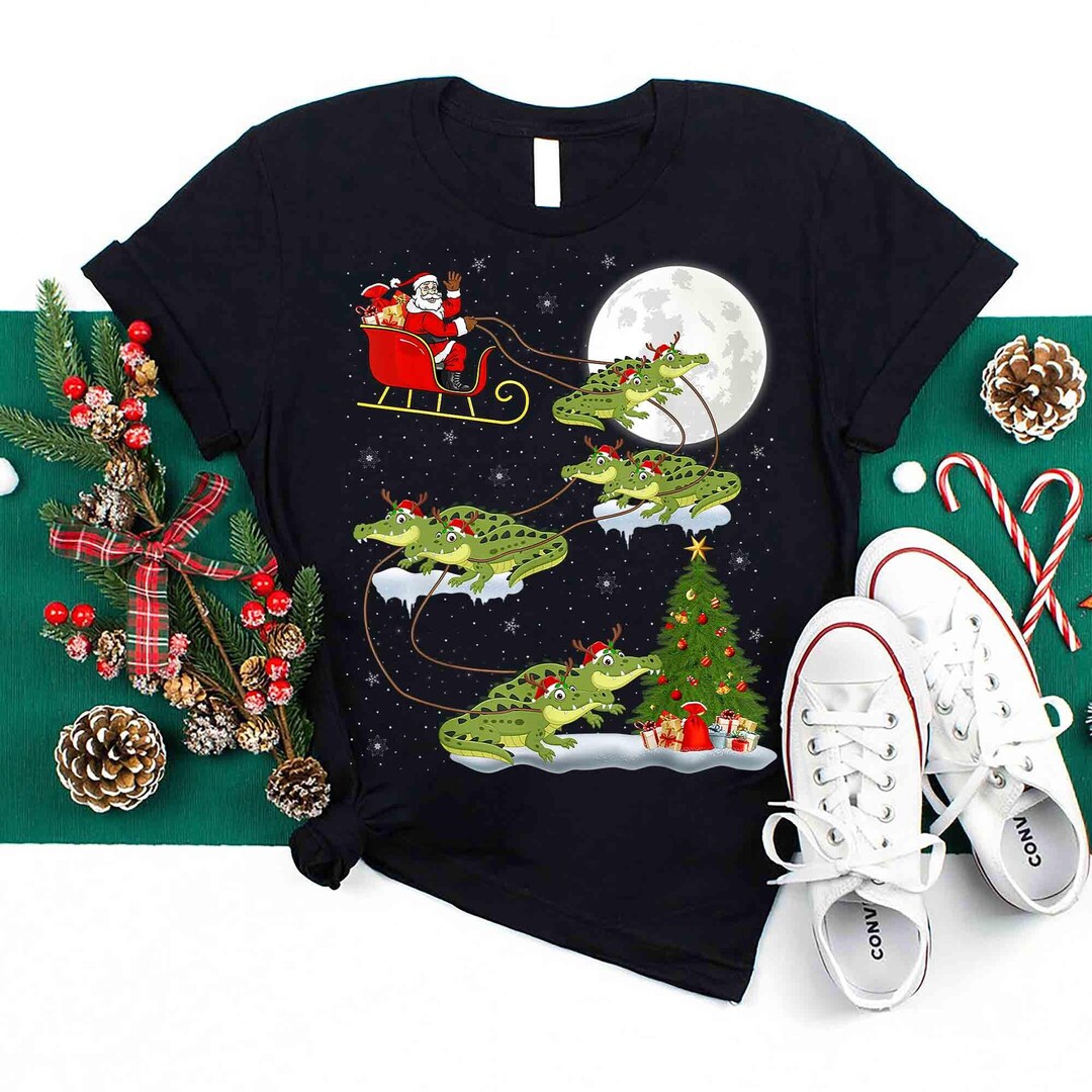 Xmas Lighting Tree Santa Riding Alligator Christmas Shirts, Gator ...