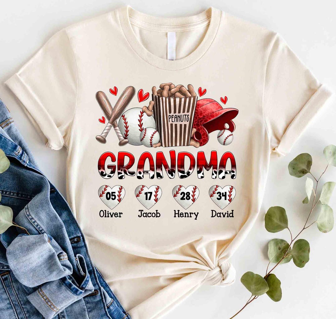 Personalized Baseball Grandma Shirt, Custom Kids Name, Game Day Nana - Etsy