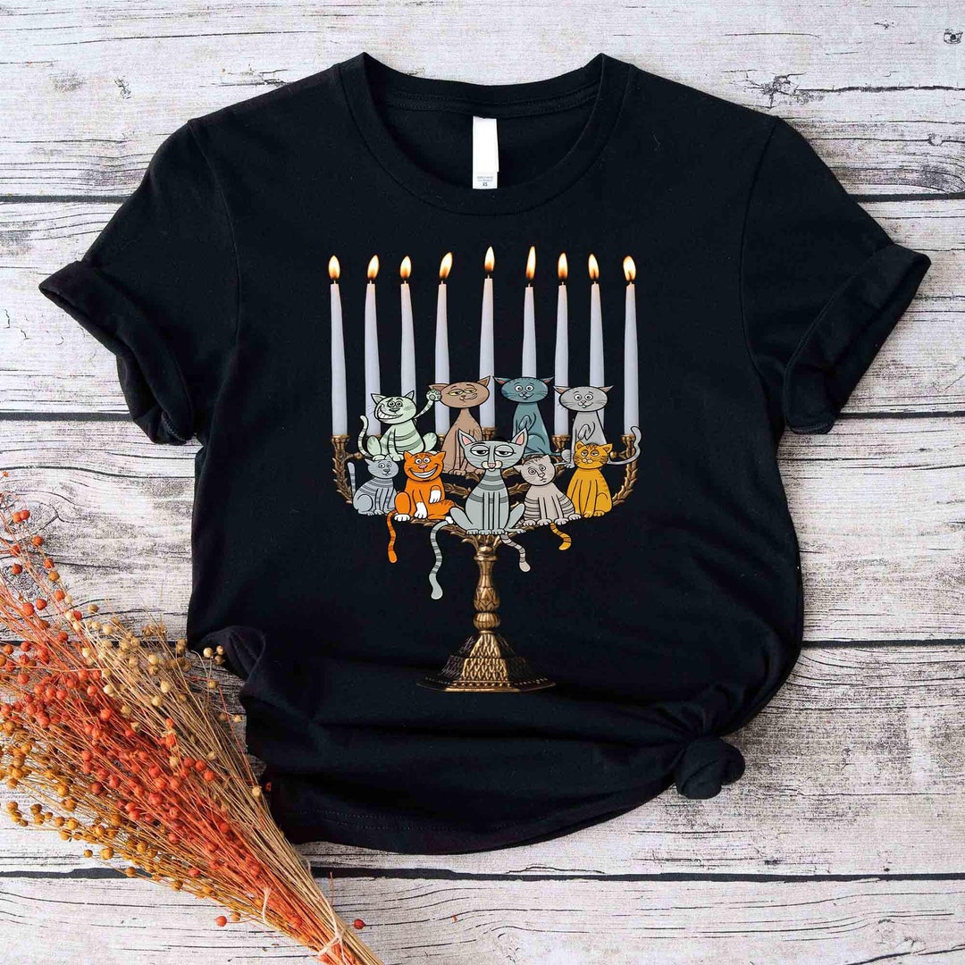 Cat Hanukkah Menorah Shirt,happy Hanukah Shirt, Cat Chanukah Jewish ...