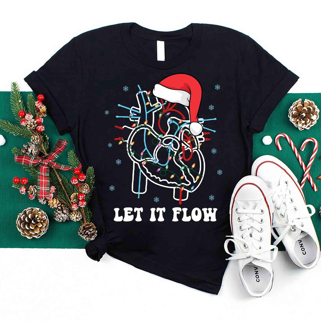 Christmas Cardiac Nurse Heart Anatomy Shirt Xmas Cath Lab CCU Nurse ...