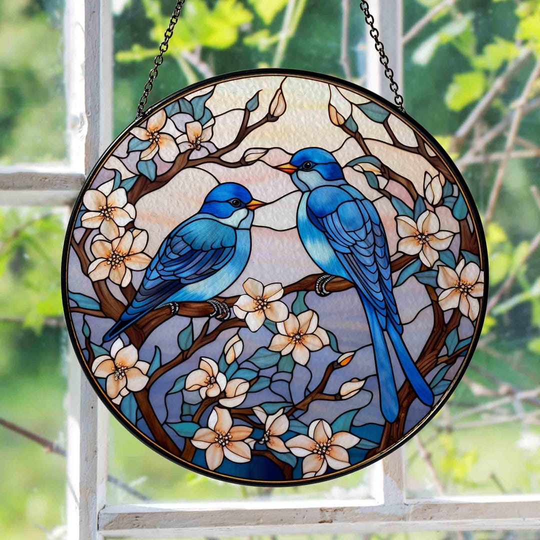 Bluebird Stained Glass Window Hangings, Bird Stained Glass Suncatcher ...