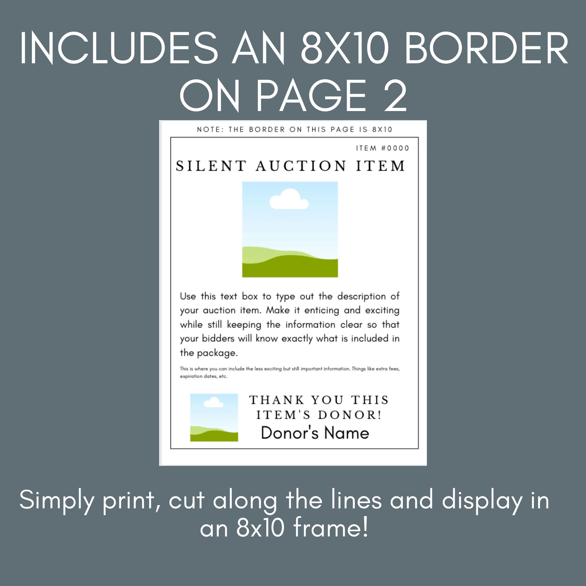 Silent Auction Sign With Donor Recognition - 8.5X11 And/or 8X10 - Etsy