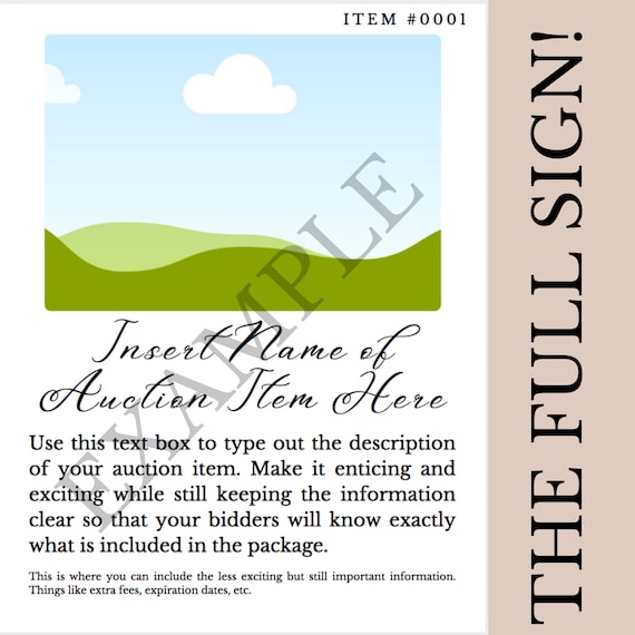 Silent Auction Item Sign