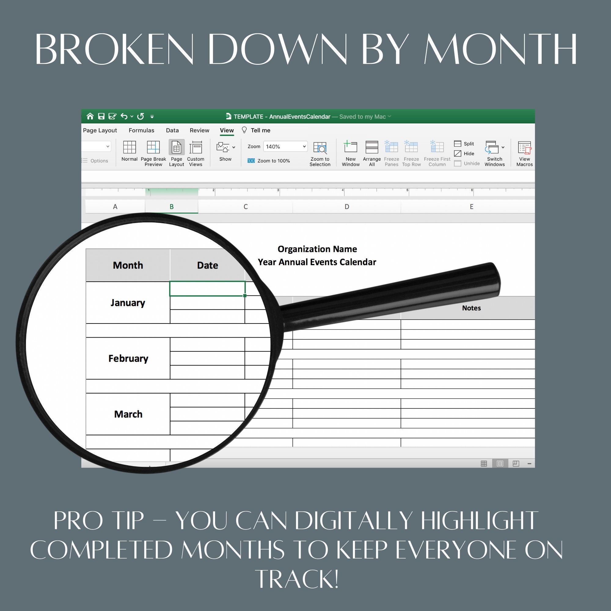 Annual Events Calendar Microsoft Excel Template - Use for Event ...