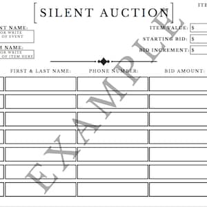 Printable Silent Auction Bid Sheet CANVA TEMPLATE - Fill Out Event ...