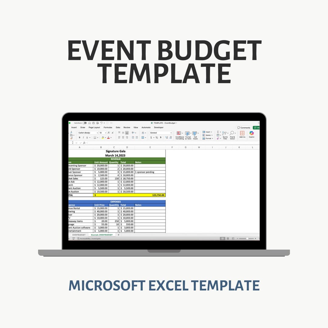 Event Budget Excel Template – Editable Spreadsheet for Fundraisers ...