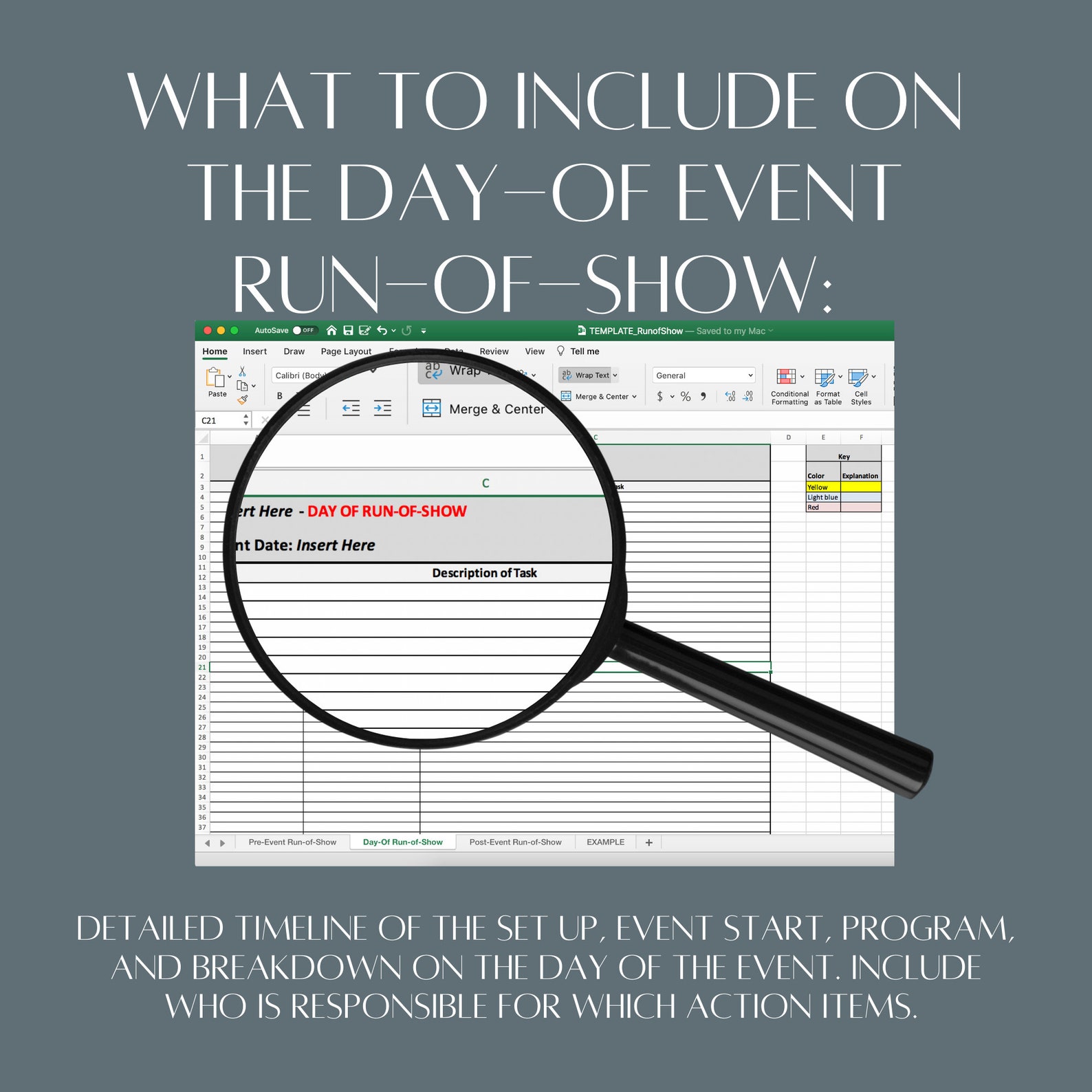 Run-of-show / Show Flow / Event Timeline Microsoft Excel Template | Use ...