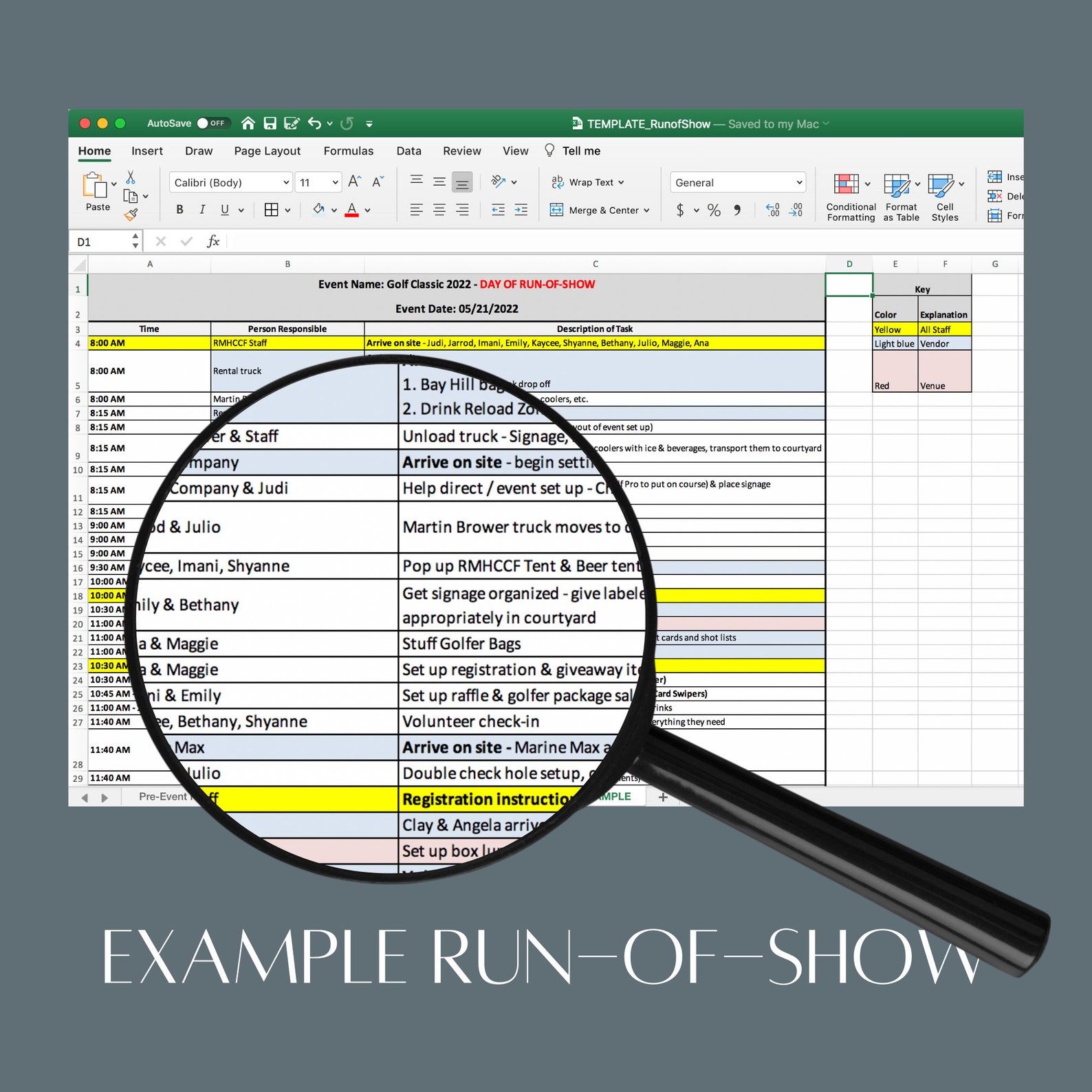 Run-of-show / Show Flow / Event Timeline Microsoft Excel Template | Use ...