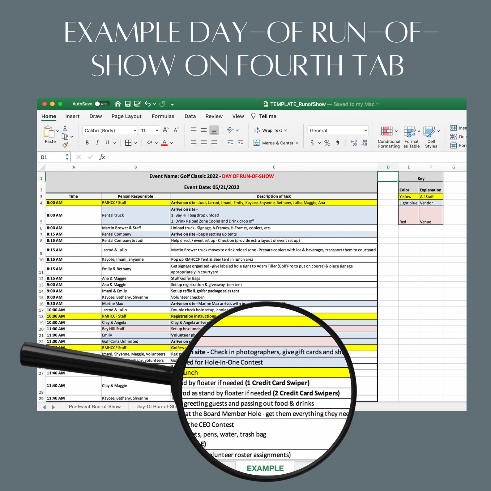 Run-of-show / Show Flow / Event Timeline Microsoft Excel Template | Use ...