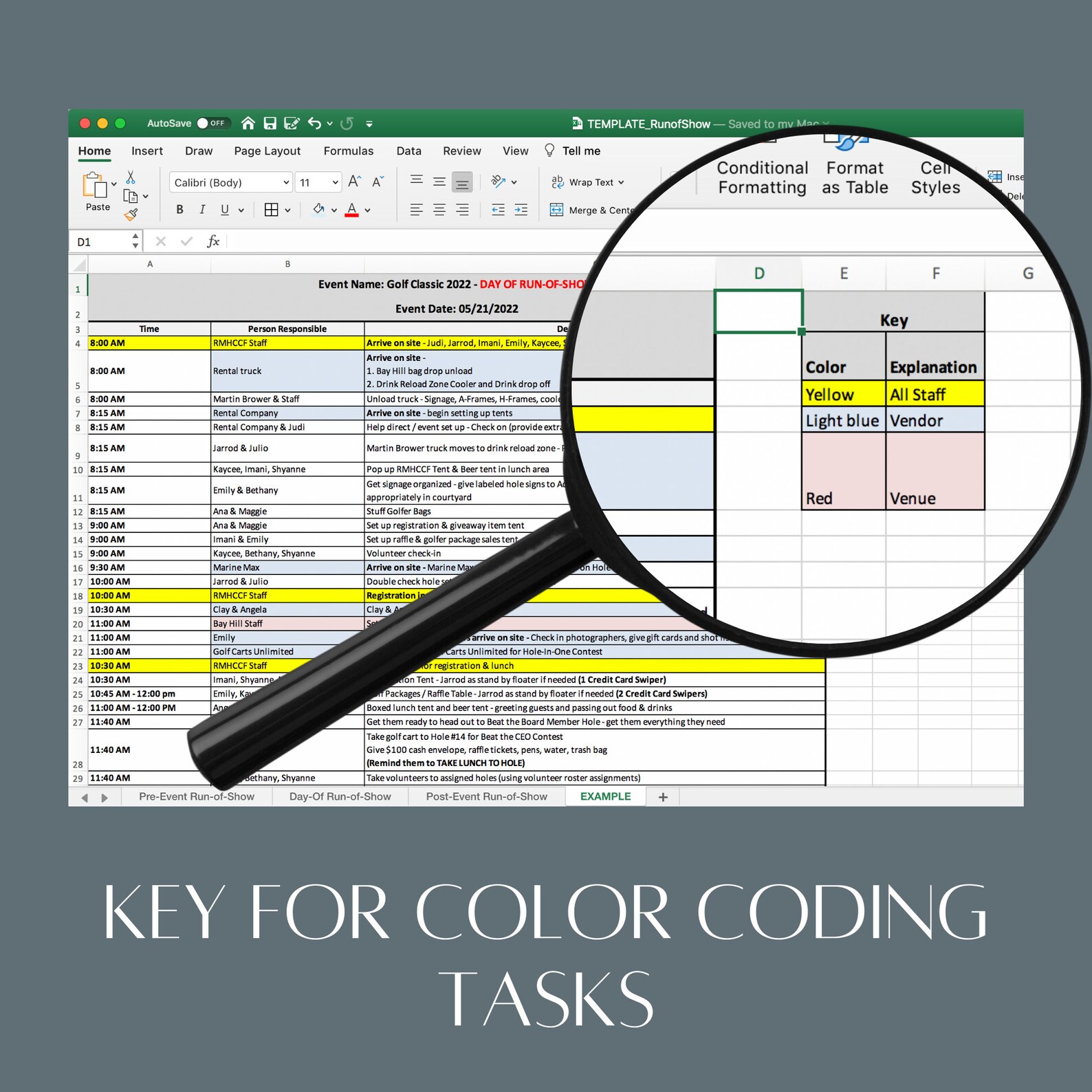 Run-of-show / Show Flow / Event Timeline Microsoft Excel Template | Use ...