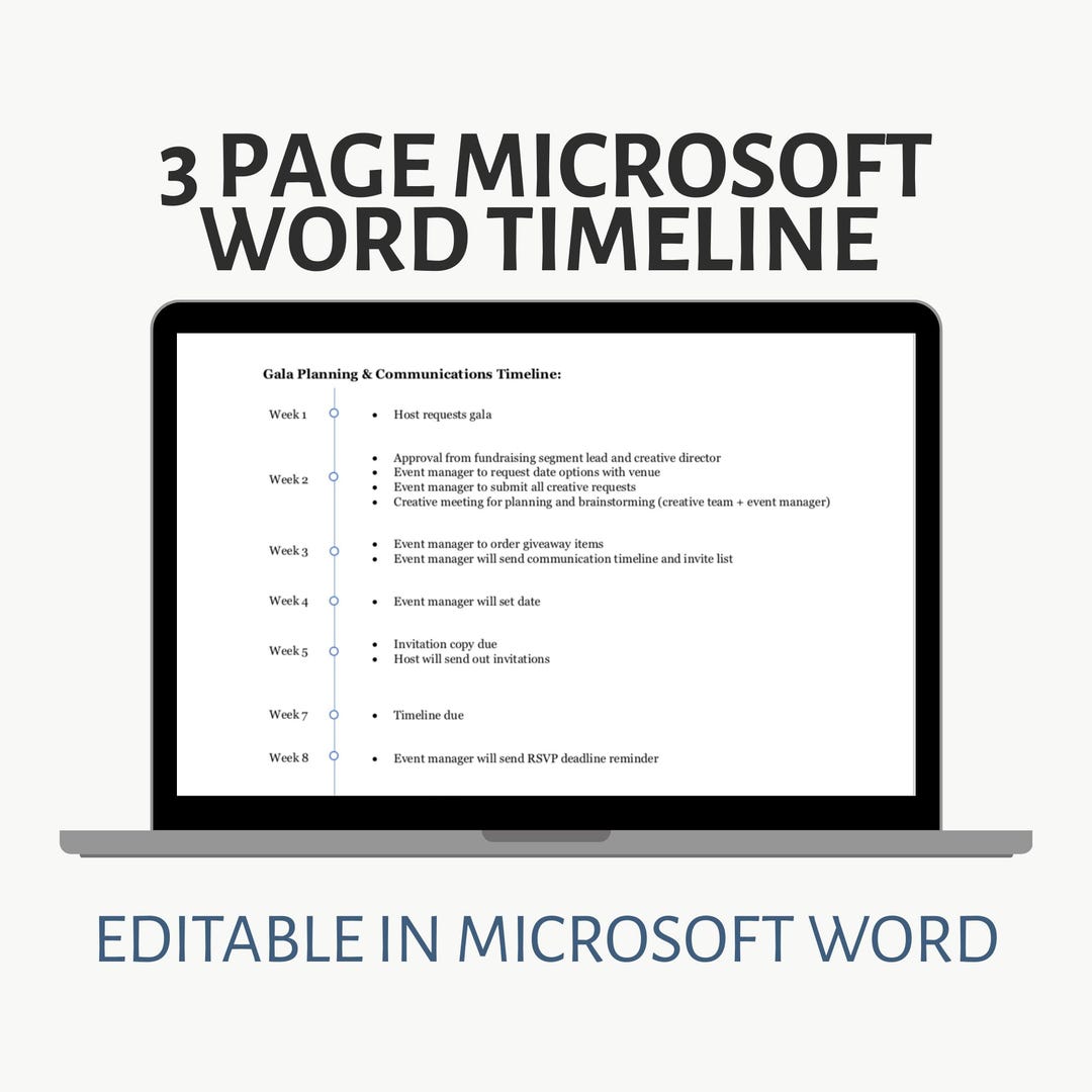 Microsoft Word Timeline Template – 3 Pages – Editable Event, Project ...
