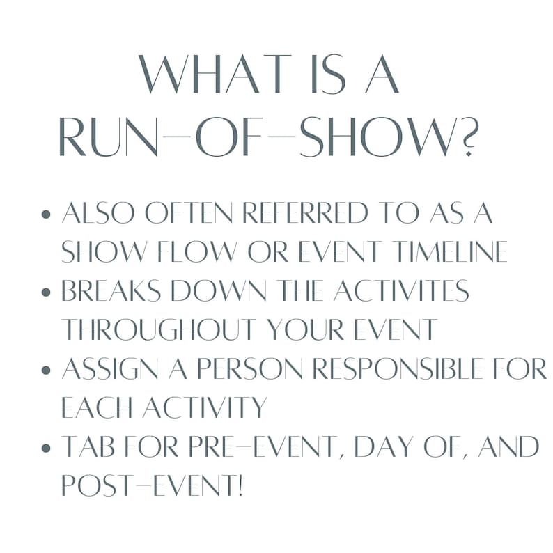 Run-of-show / Show Flow / Event Timeline Microsoft Excel Template | Use ...