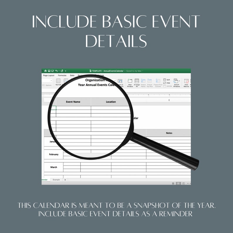 Annual Events Calendar Microsoft Excel Template - Use for Event ...