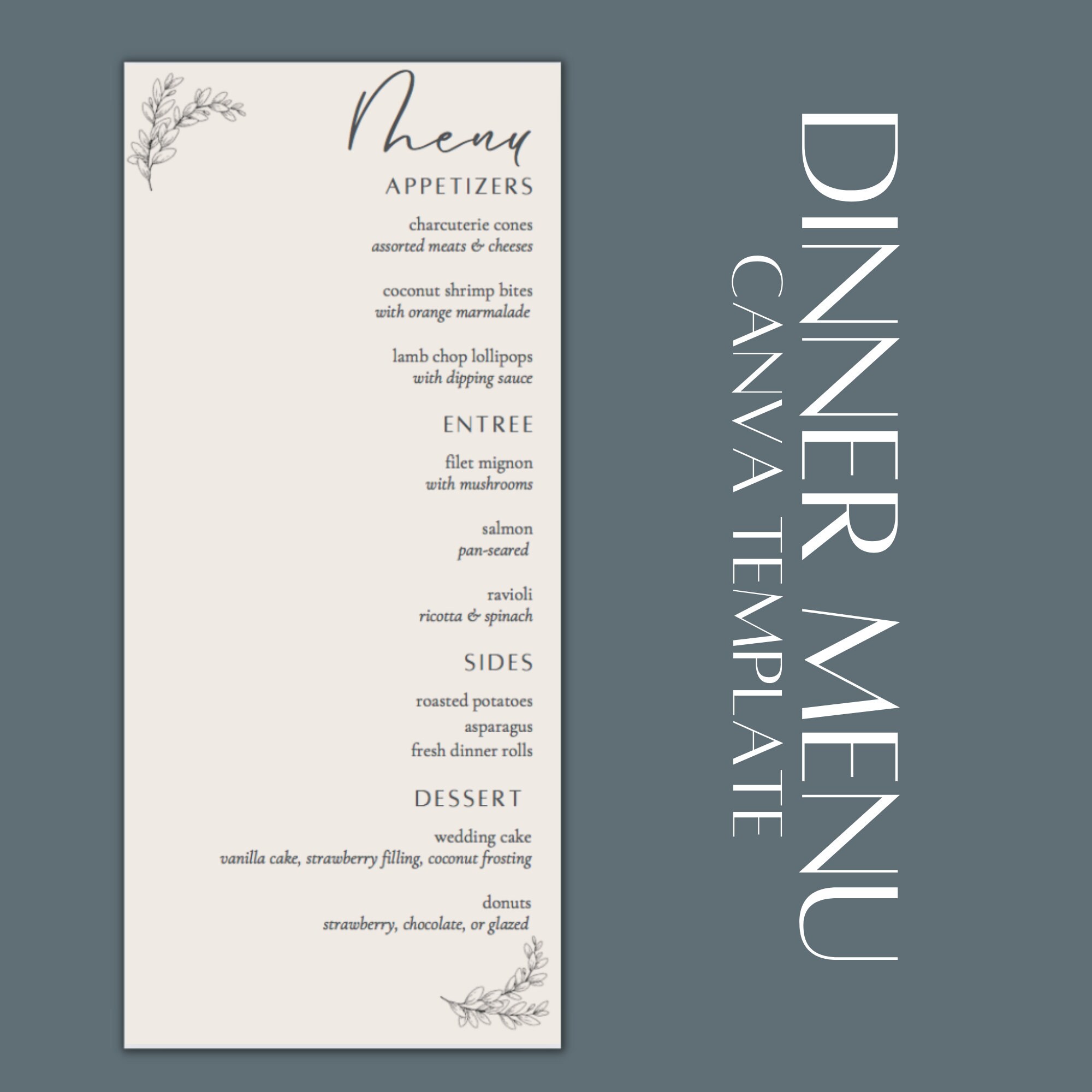 Custom Wedding Dinner Menu - Canva Template Printable Download; Minimal ...