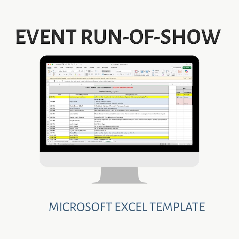 Run of Show Excel Template – Event Timeline, Show Flow, Fundraisers ...