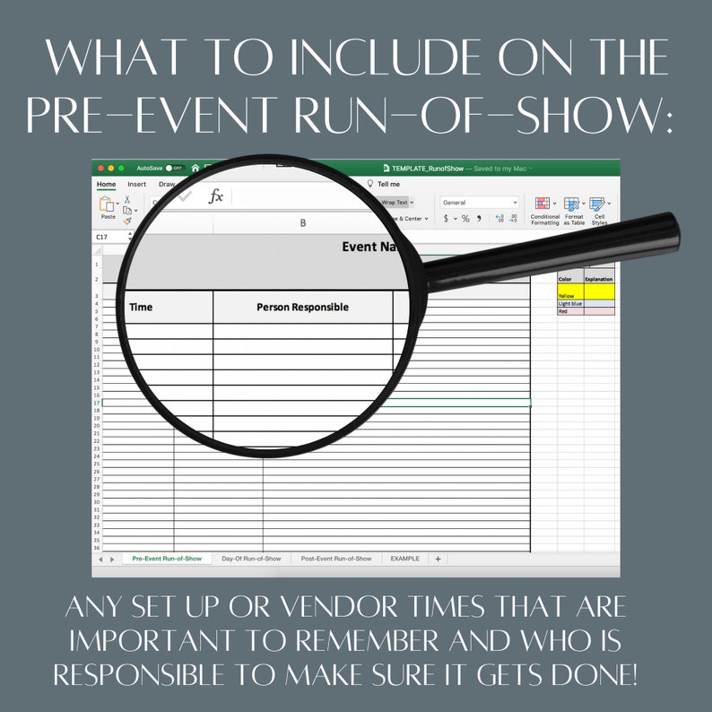 Run-of-show / Show Flow / Event Timeline Microsoft Excel Template | Use ...