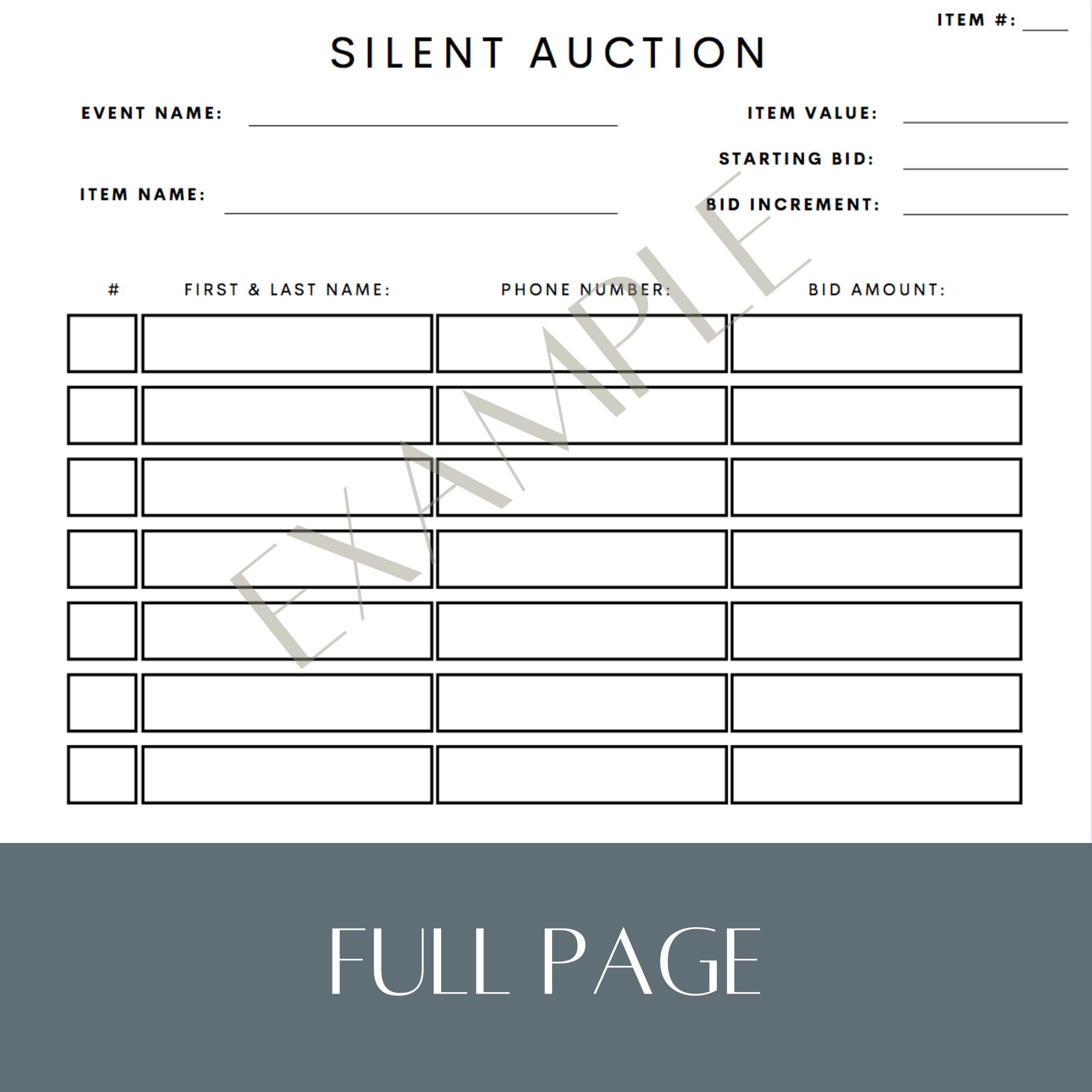 Modern Printable Silent Auction Bid Sheet (PDF File - Simply Download ...