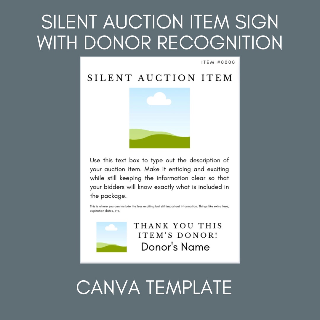 Silent Auction Sign With Donor Recognition - 8.5X11 And/or 8X10 - Etsy