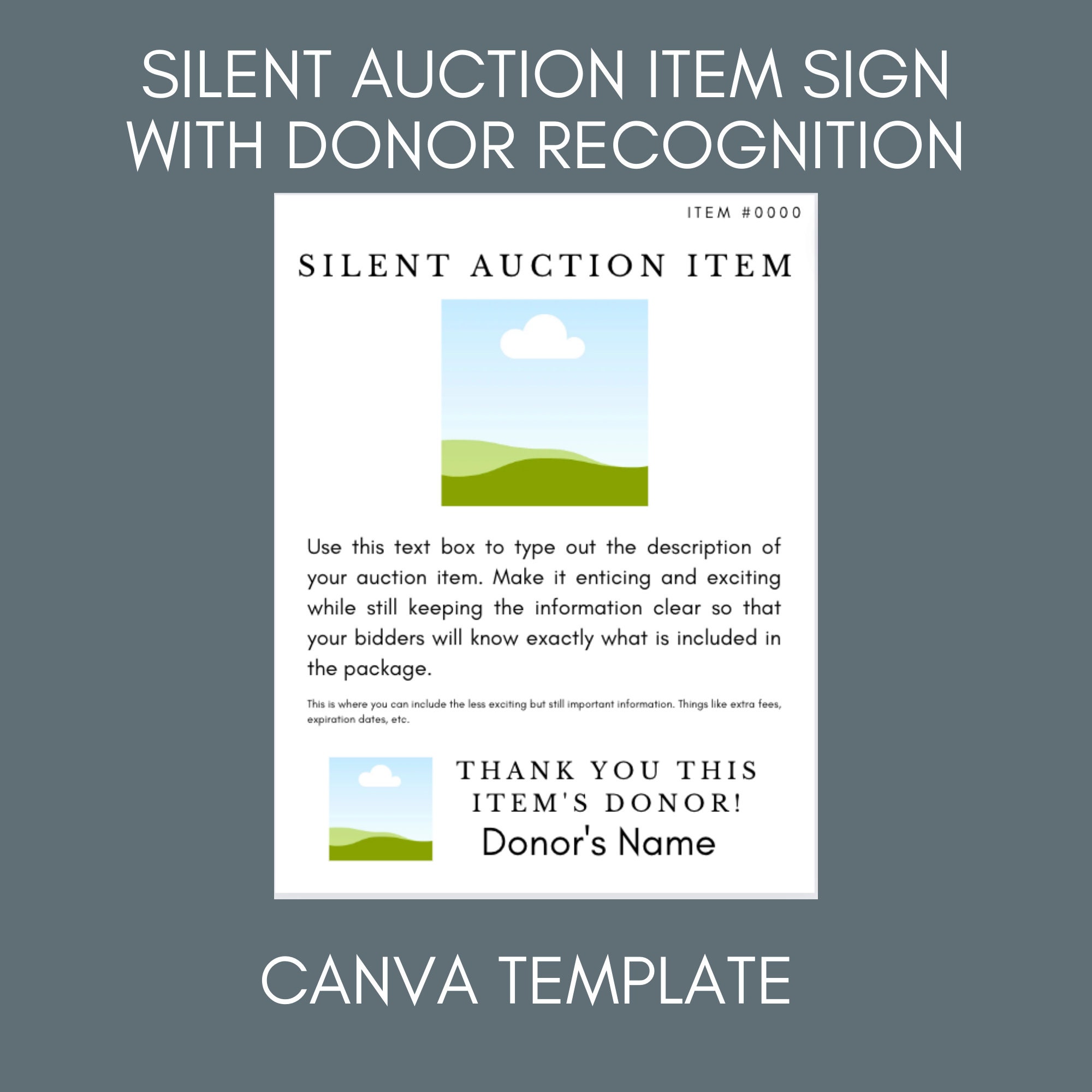 Silent Auction Sign With Donor Recognition - 8.5X11 And/or 8X10 - Etsy