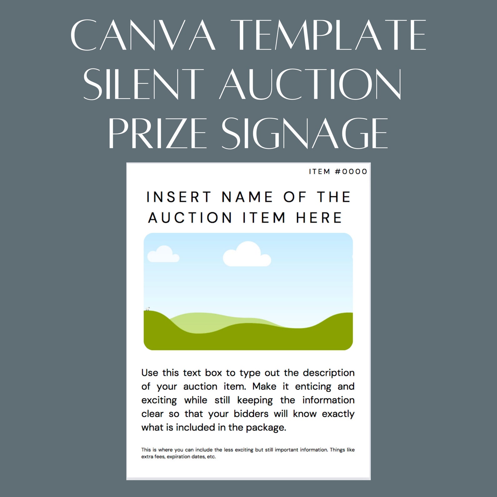 Silent Auction Prize Signage - Digital Canva Template - Etsy