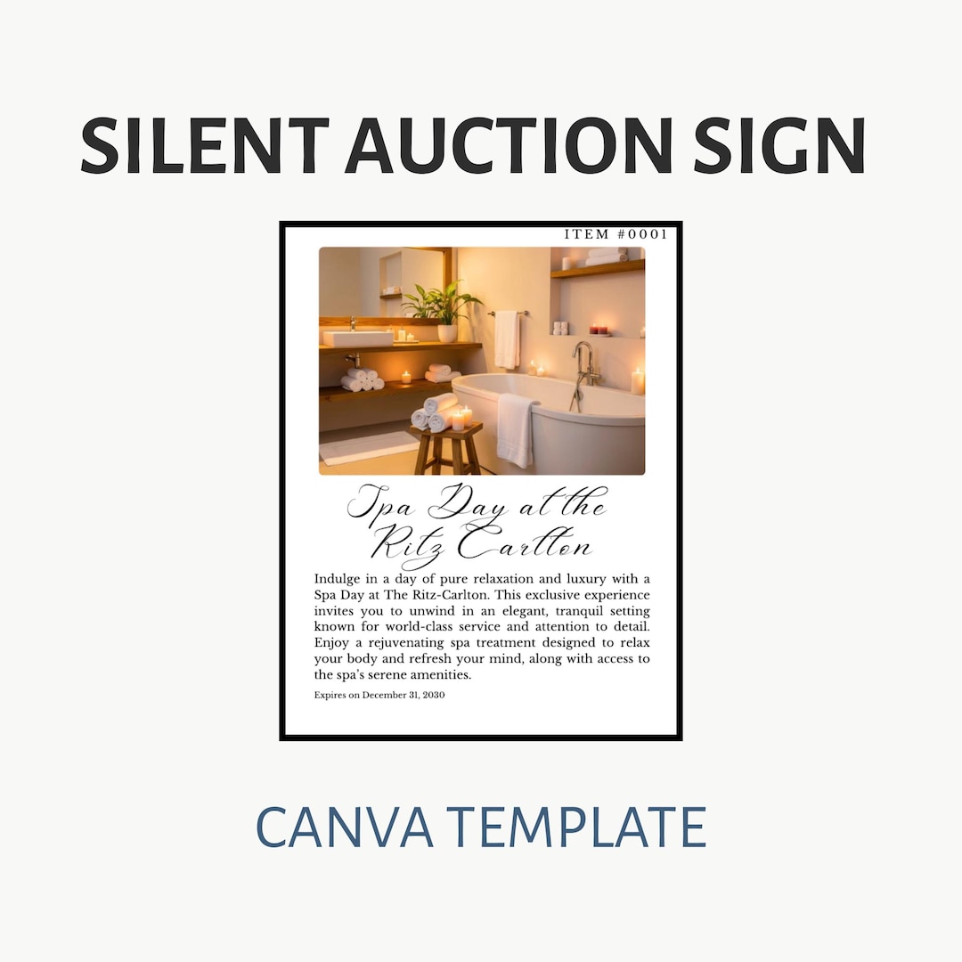 Printable Silent Auction Item Sign – Canva Template to Edit, Print ...